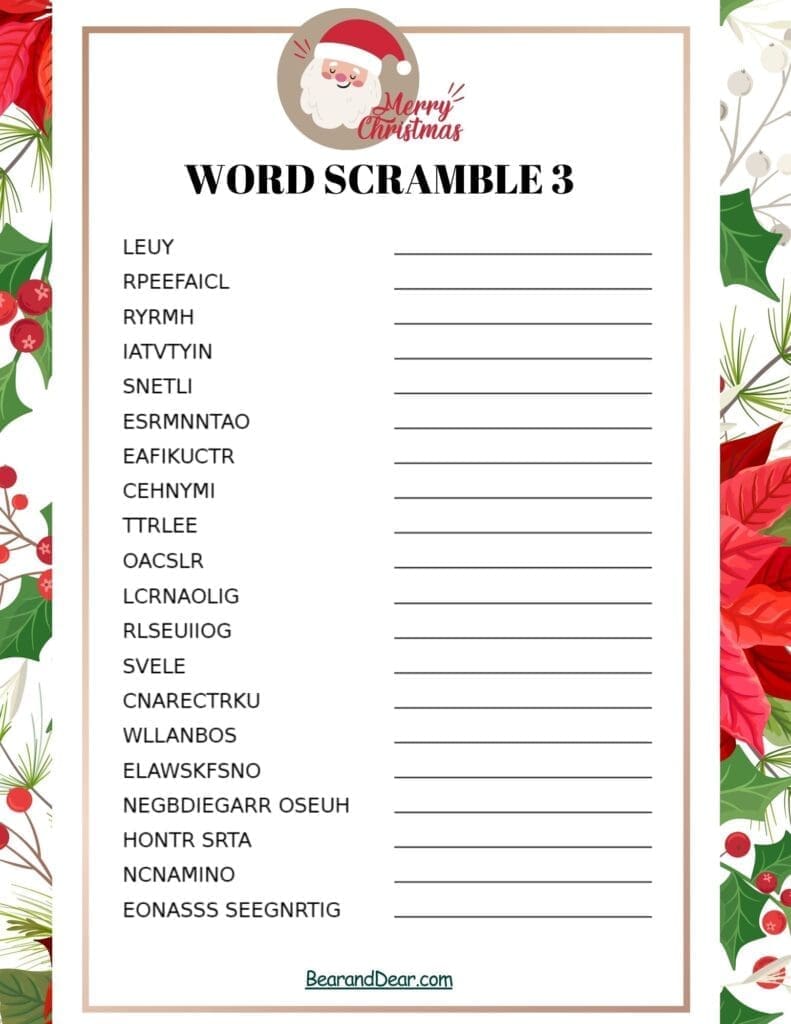 Free Christmas Word Scrambles For Kids And Adults